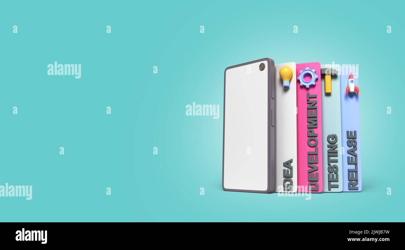 mobile app development concept stages of application development 3d ...