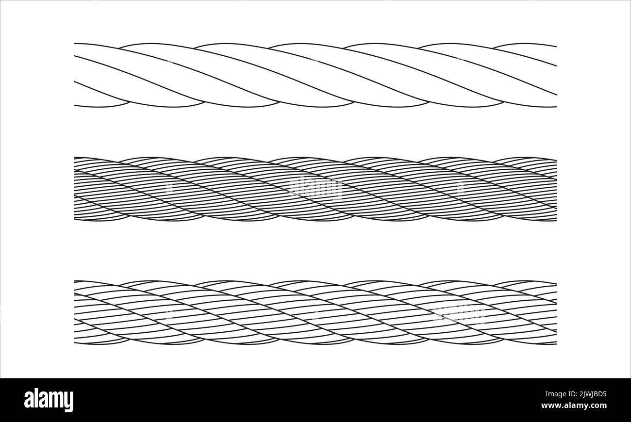 A collection of different ropes on a white background. Isolated flat ...