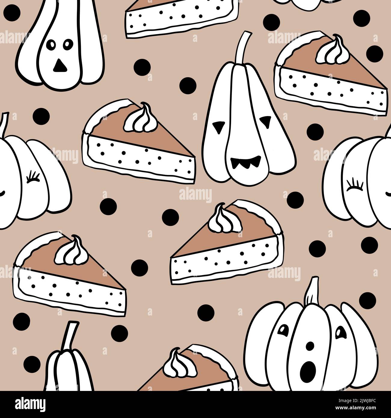 Hand drawn seamless Halloween pattern with cute jack-o-lantern pumpkins ...