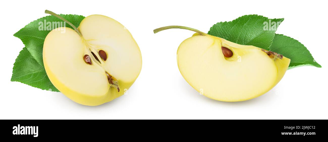 yellow apple half isolated on white background with full depth of field ...