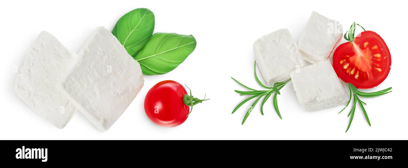 Feta cheese isolated on white background. With full depth of field. Top ...