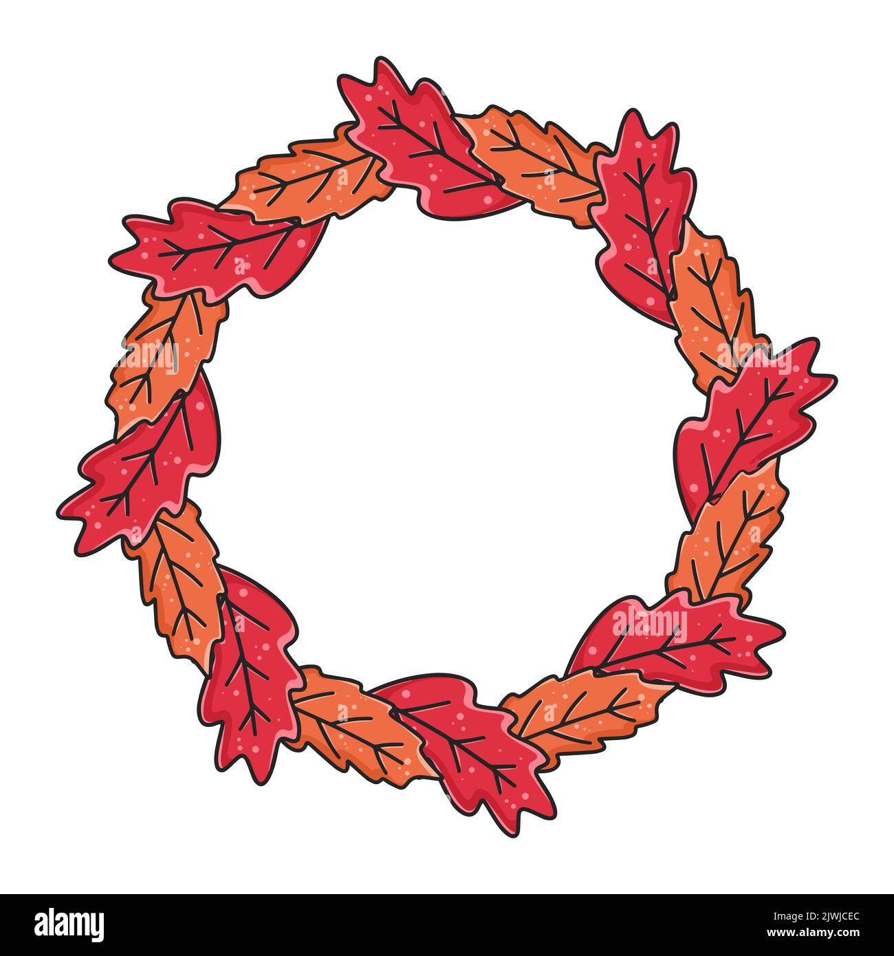 Round autumn wreath of acorn leaves. Foliate beautiful circle rim ...