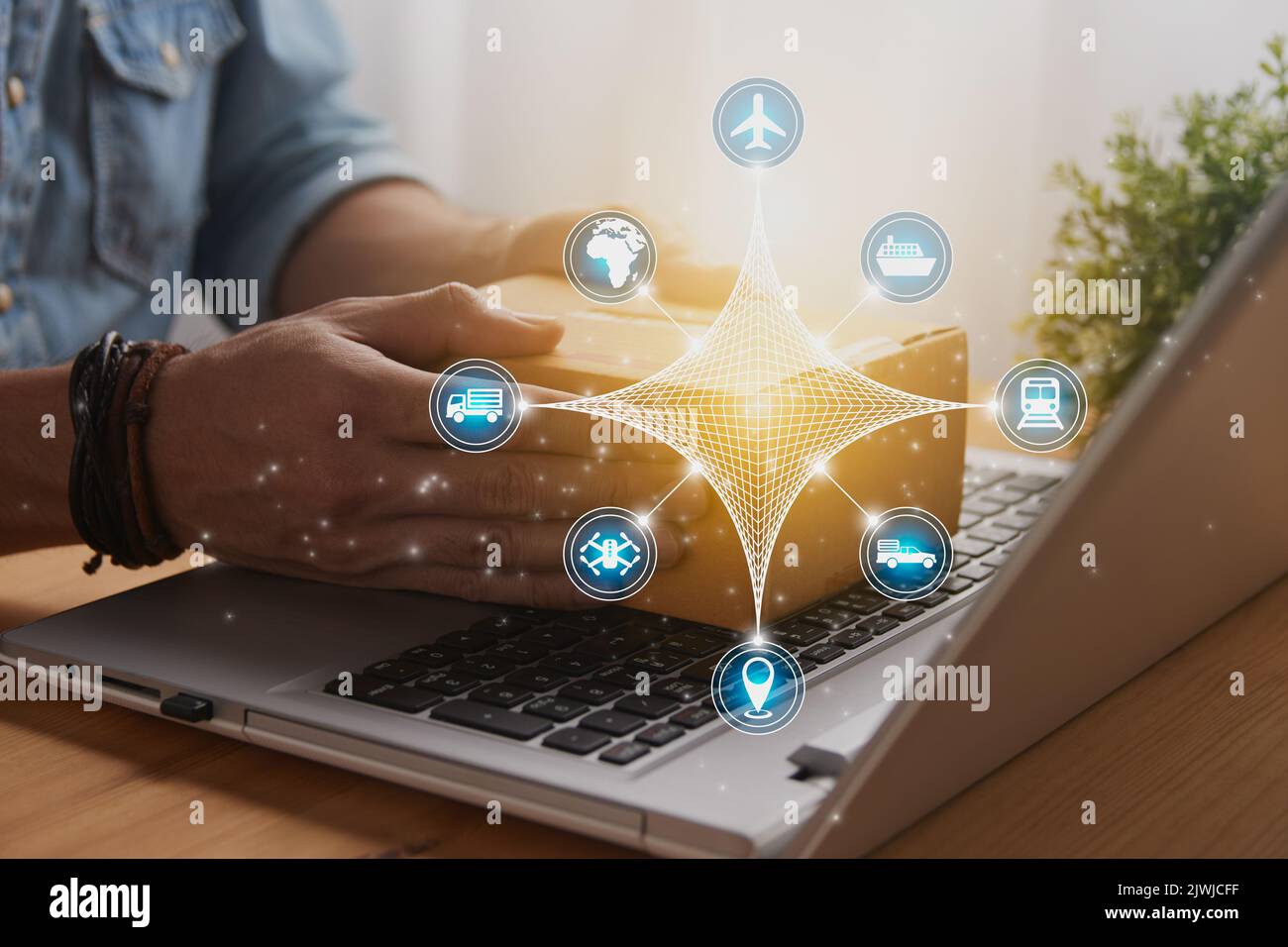 Casual Businessman or Entrepreneur Hand Catch Parcel or Box and 4 Angle ...