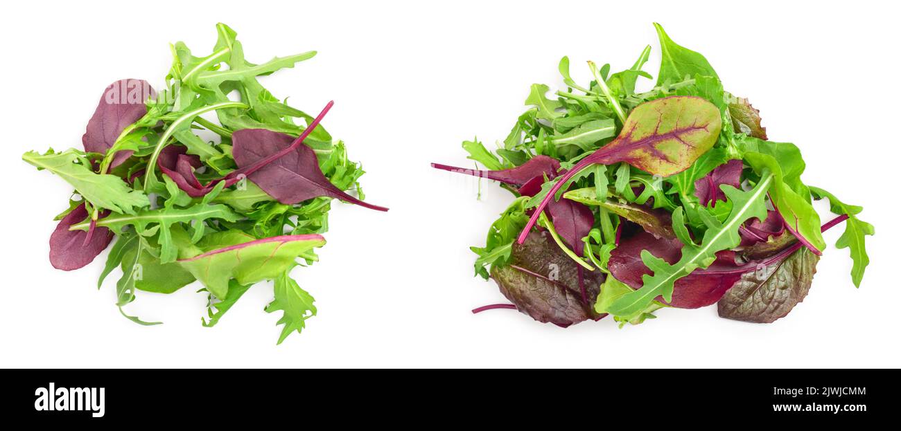 Mix of different salads isolated on white background. Top view. Flat ...