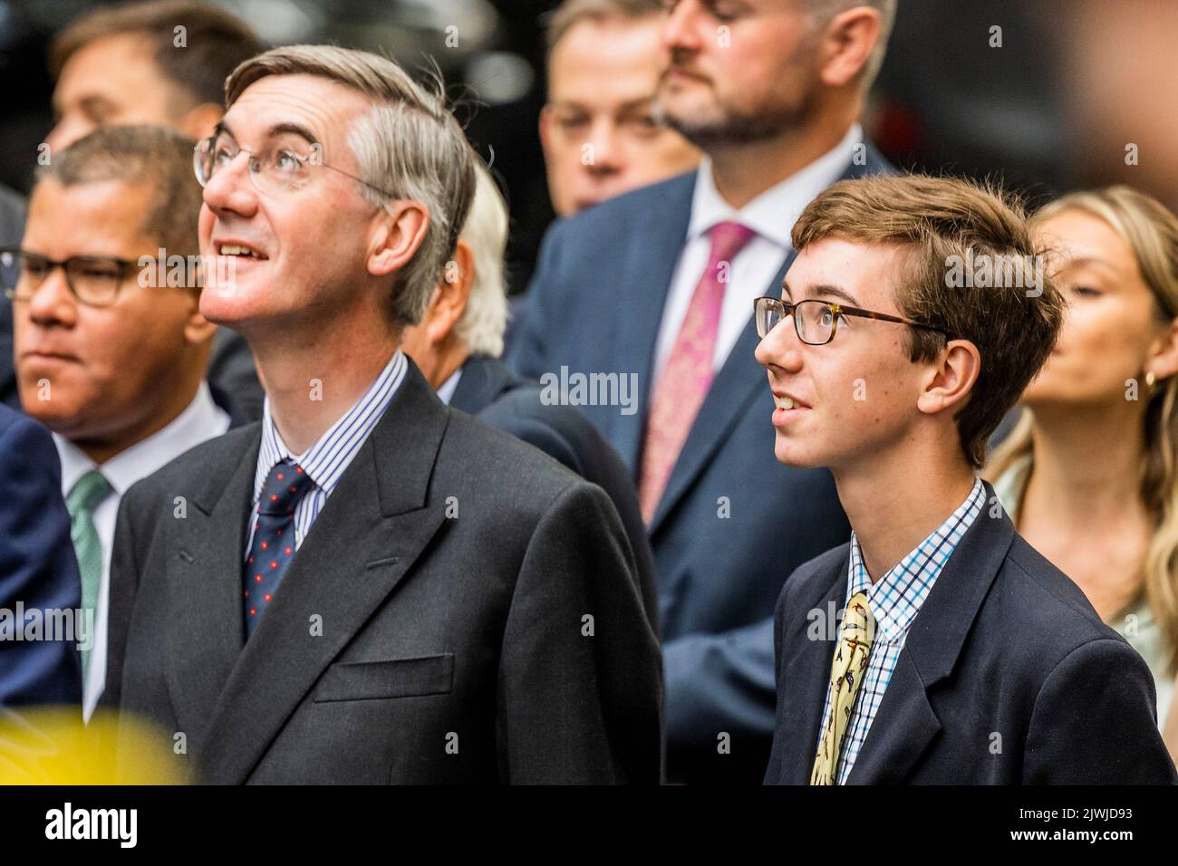 London, UK. 6th Sep, 2022. Jacob Rees-Mogg brings his eldest son ...