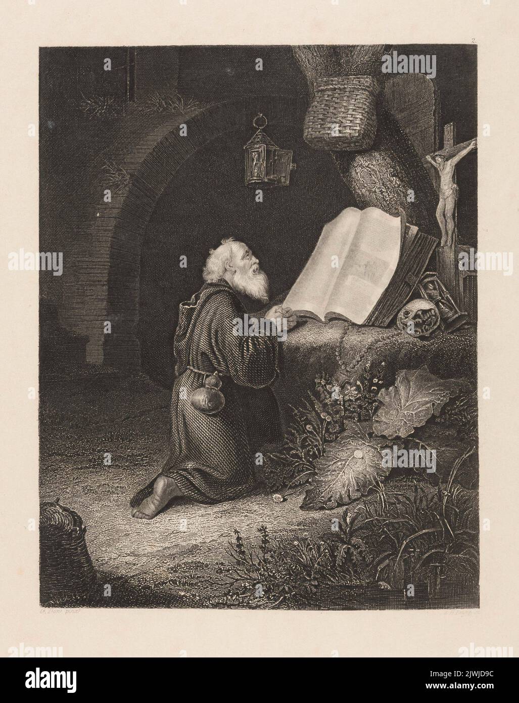 Praying monk (Saint Jerome). Payne, Albert Henry (1812-1902), graphic ...