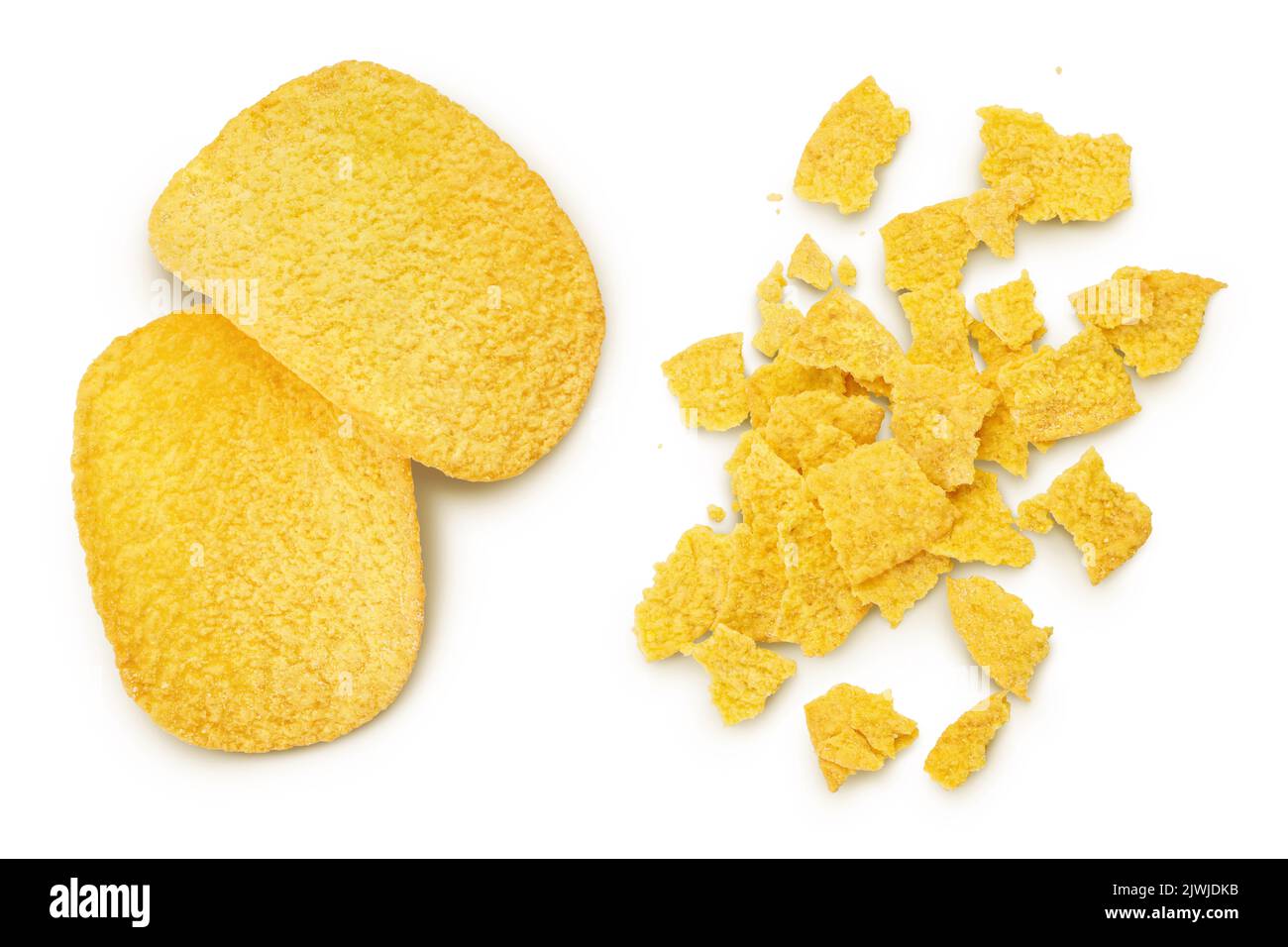 Potato chips isolated on white background with full depth of field. Top ...