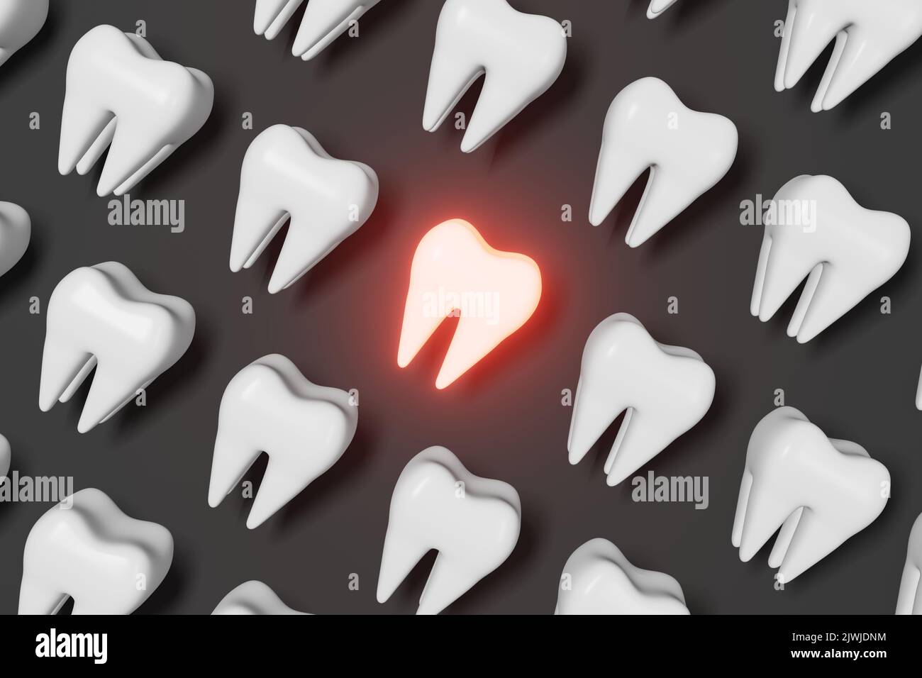 Toothache problem 3d rendering pattern on grey background. White ...