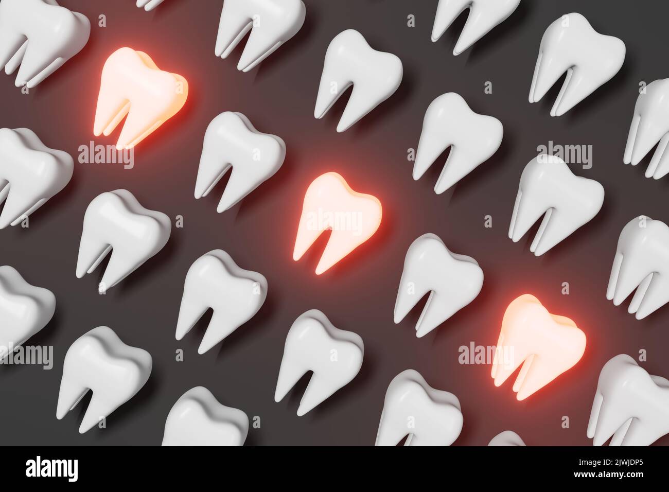 Toothache problem 3d rendering pattern on grey background. White ...