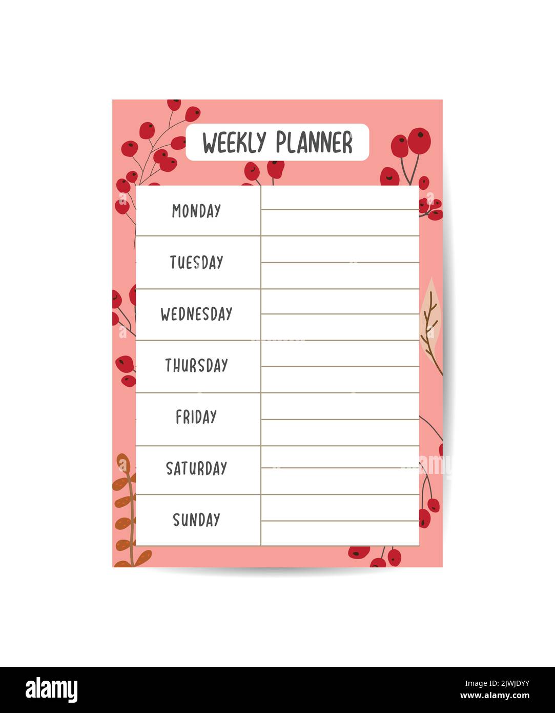 Autumn Weekly Planner Template Week Calendar Schedule with Bright ...