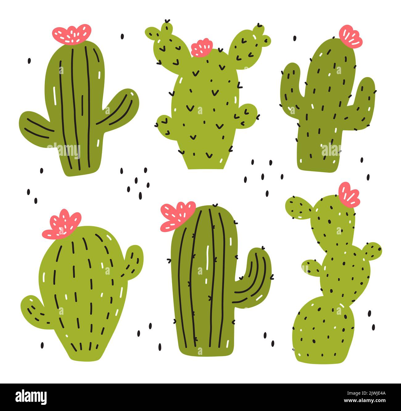 Set of cute cacti isolated on white background. Vector illustration in ...