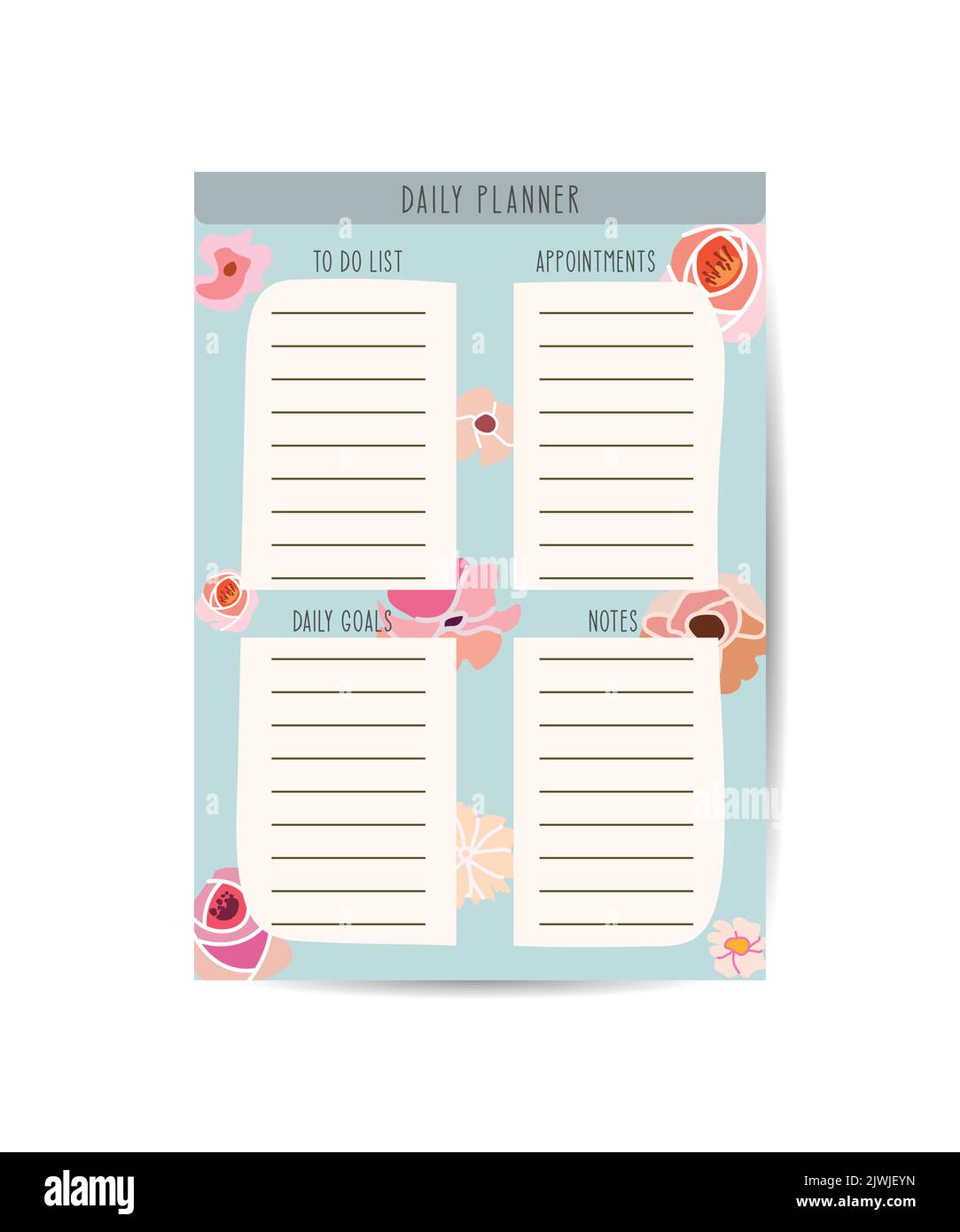 Daily Routines planner template with floral design. Planner with space ...