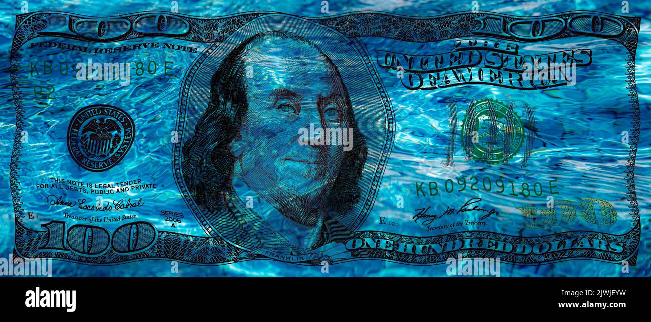 100 dollar banknote under water for design purpose Stock Photo - Alamy