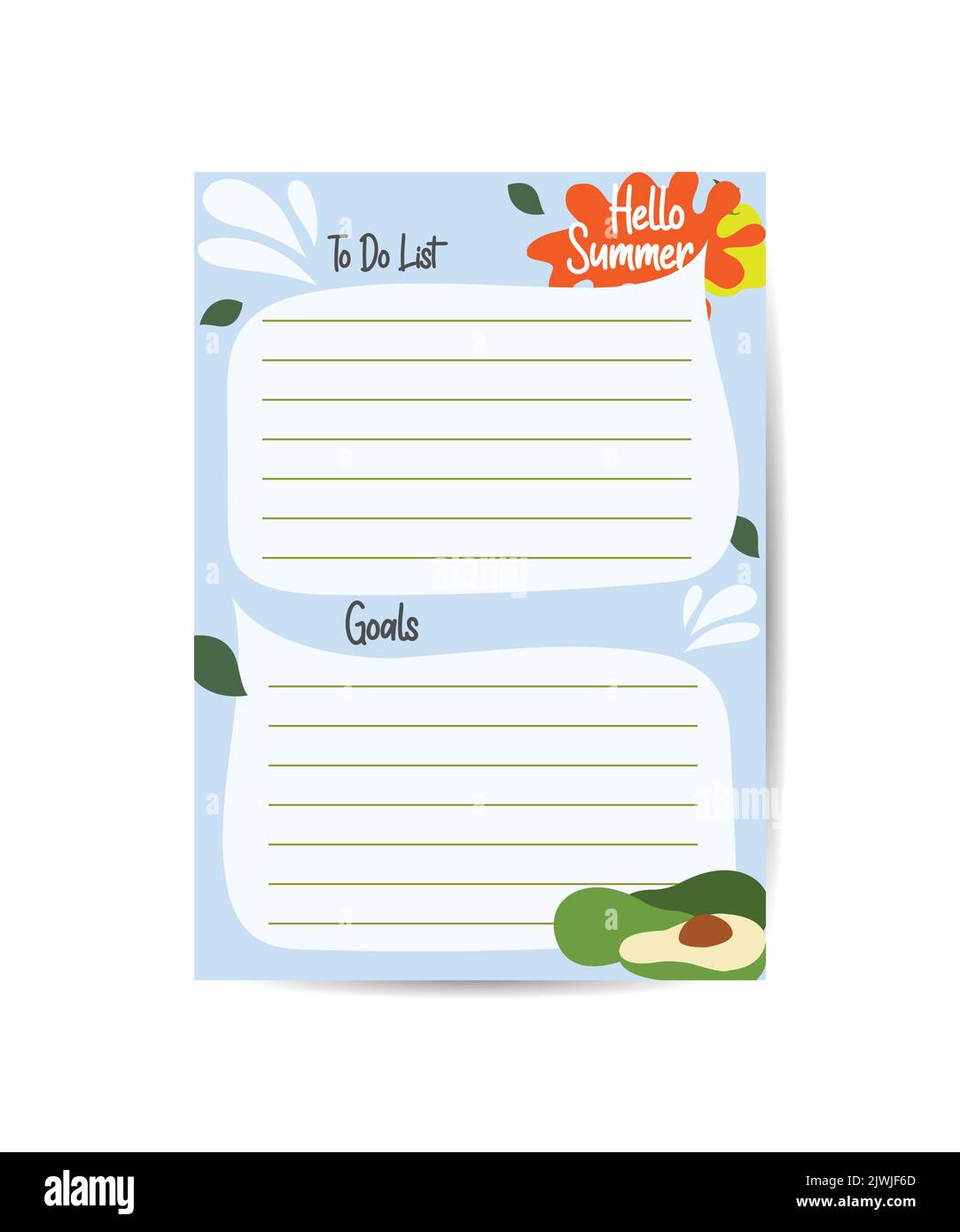 Simple minimalistic To do list and Notes set with summer illustrations ...