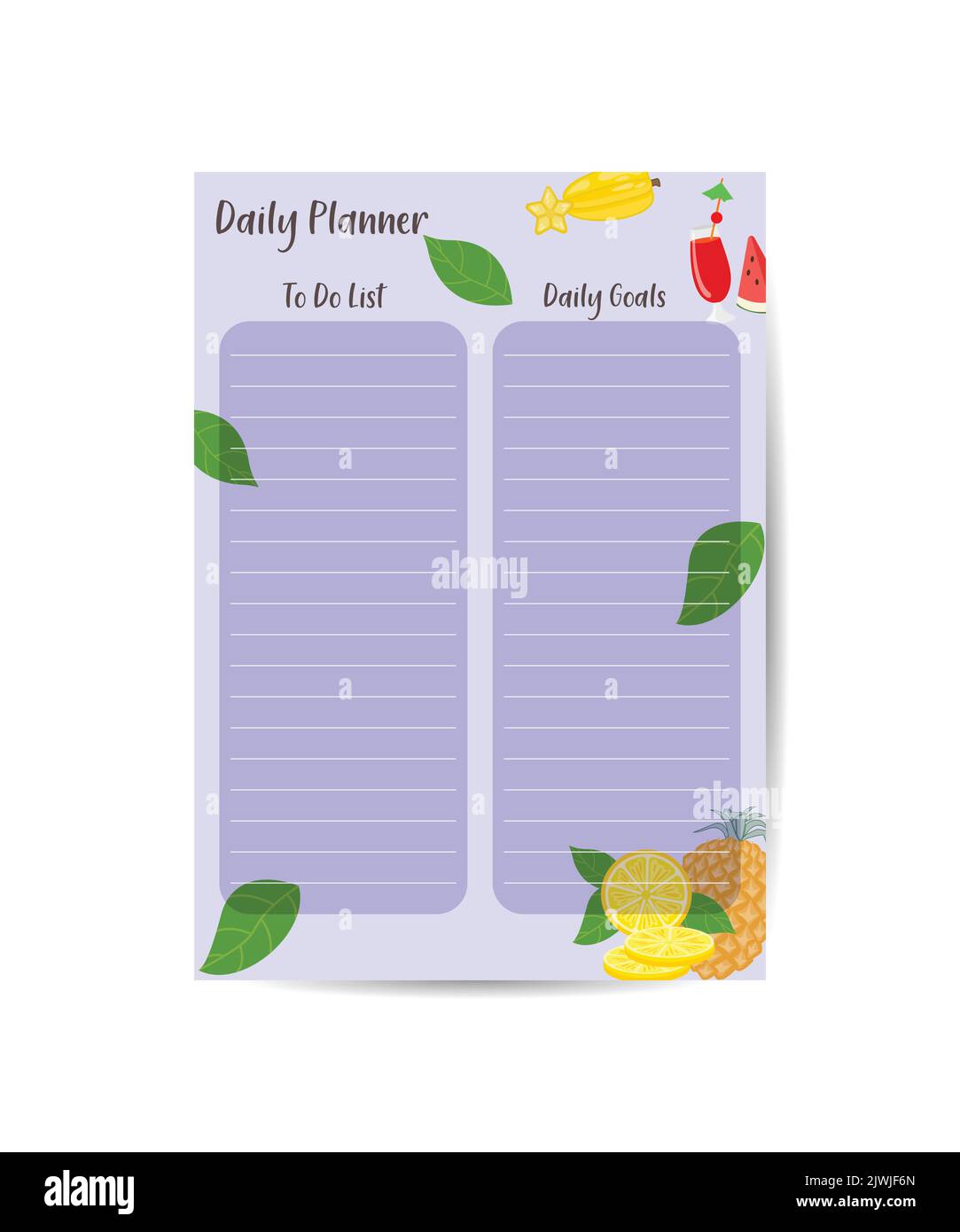 Daily planner with watermelon slices and tropical leaves. Summer theme ...