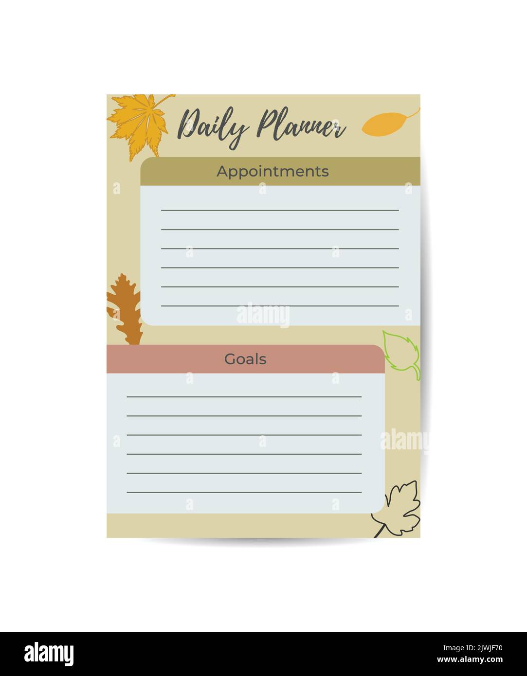 sheet for personal daily planner with autumn leaves and space for notes ...