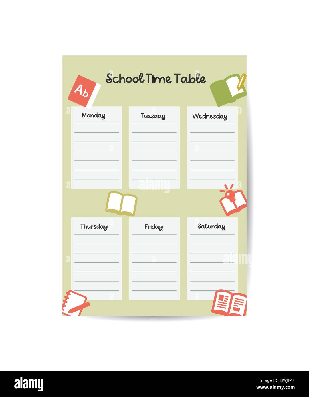 Weekly planner, back to school timetable template with school supplies ...
