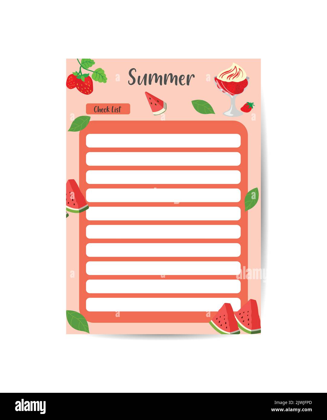 check list printable template Vector with cute fruit summer ...