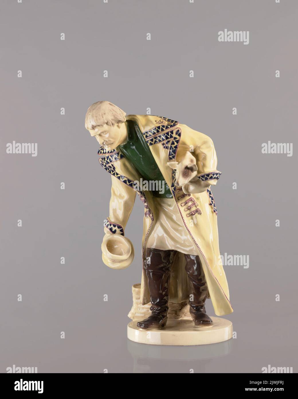 Figure of a farmer with a piglet. Popiel, Antoni (1865-1910), sculptor ...