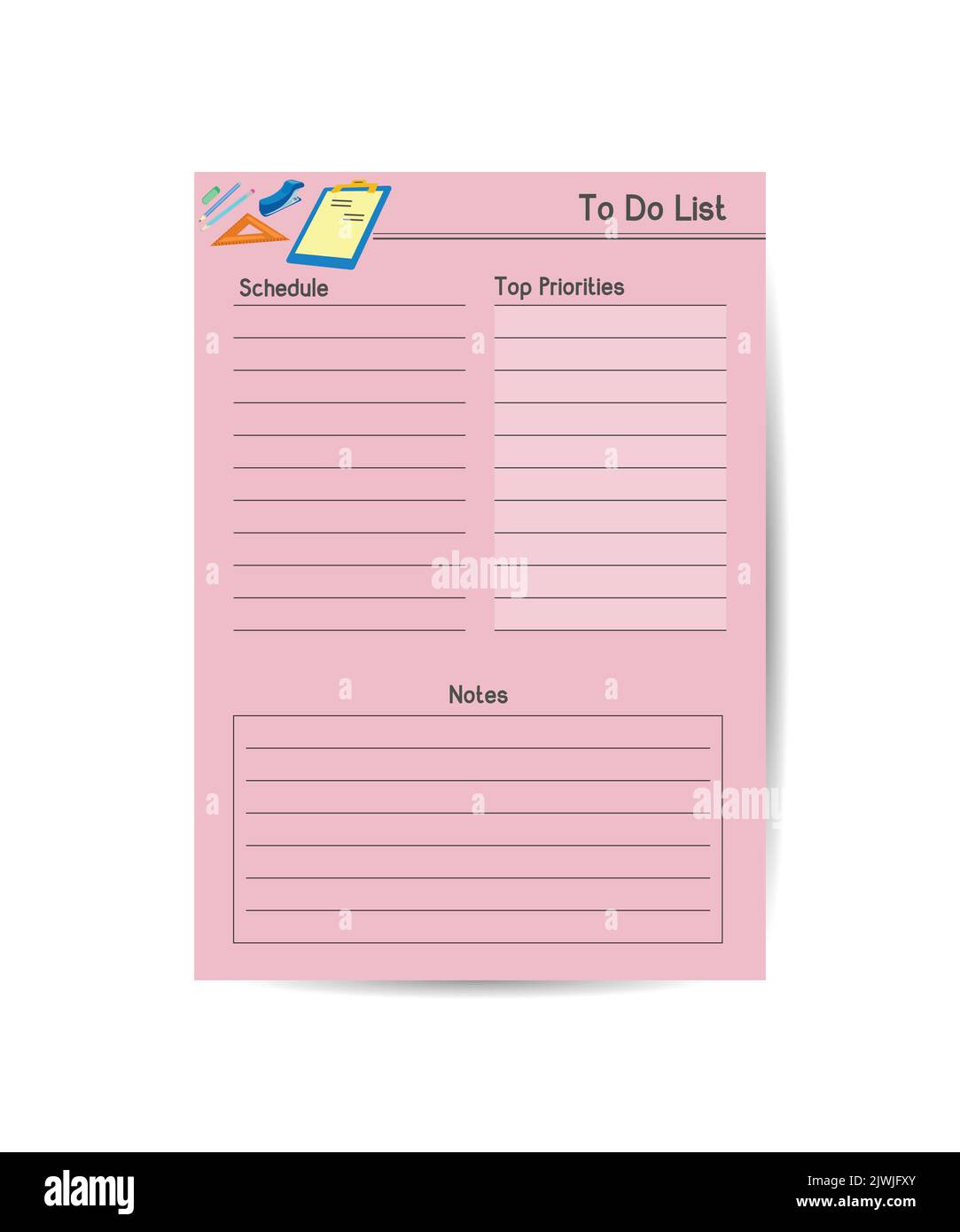 Page templates for daily plans. To-do lists, checklists, notes ...