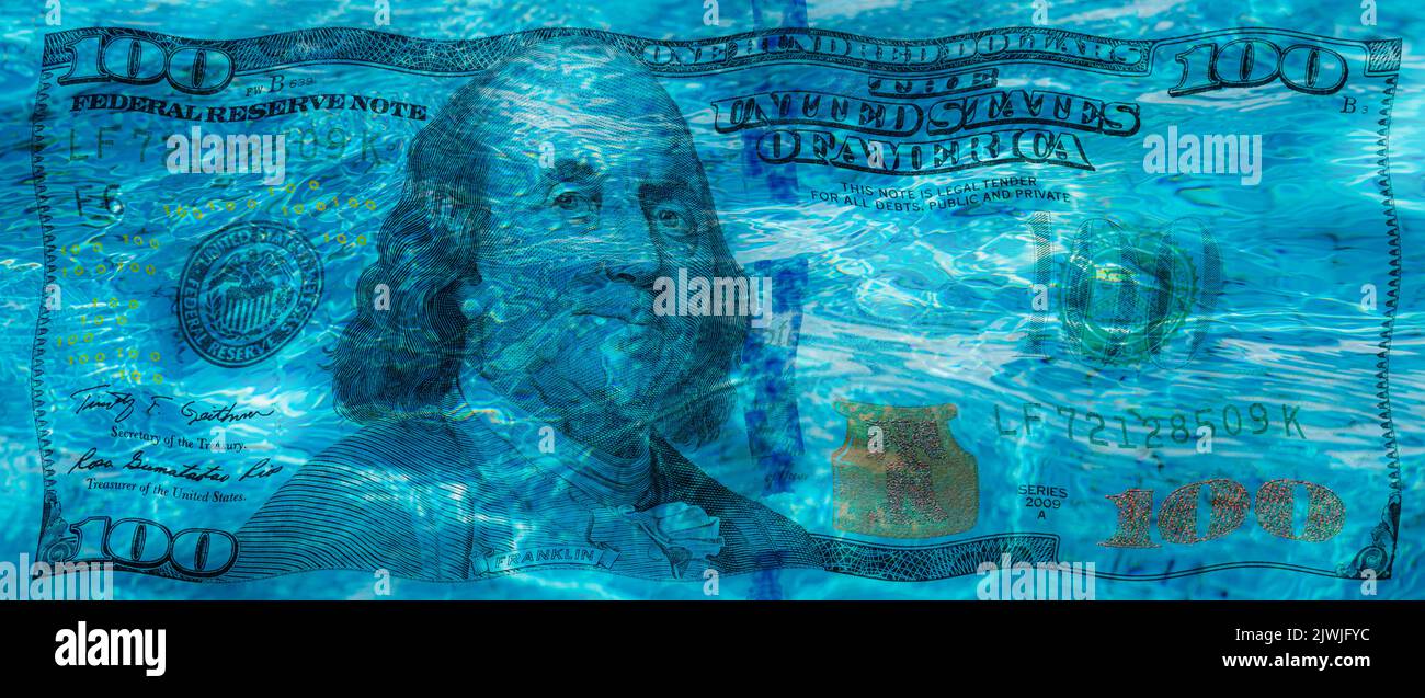 100 dollar banknote under water for design purpose Stock Photo - Alamy