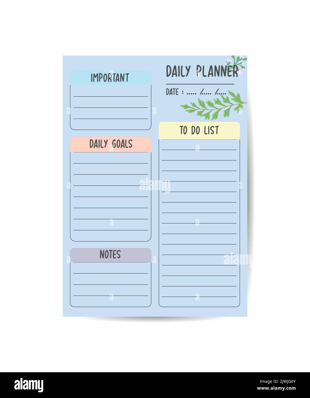 Daily planner decorated with simple plant branches. Vector sample with ...