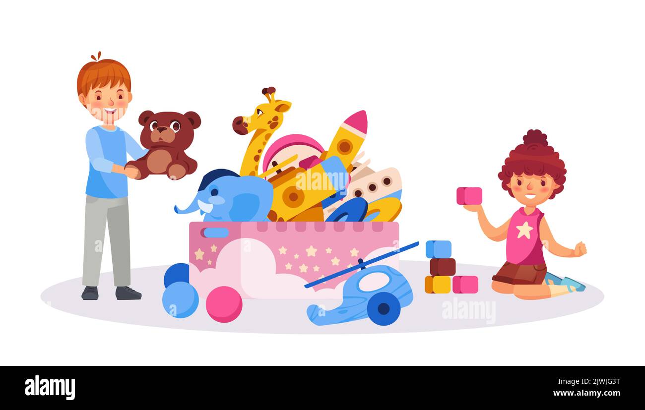 Cheerful kids playing with toy together in kindergarten Stock Vector ...