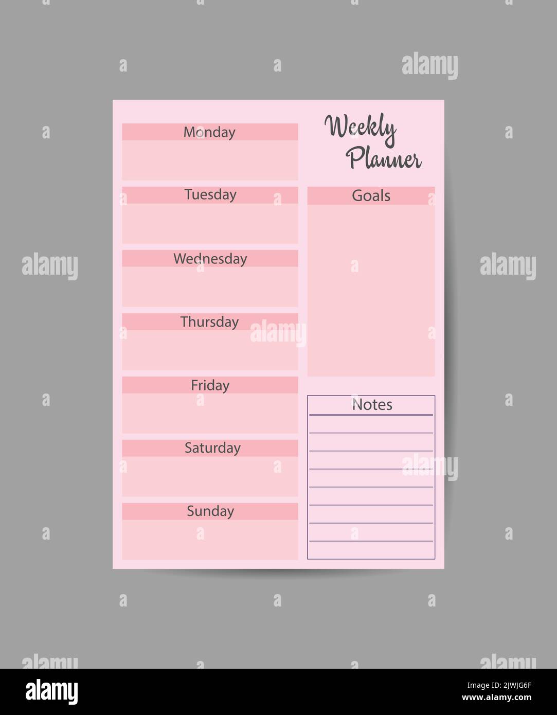 Weekly Plan on pink background. Perfect for Print, Templates, to do ...