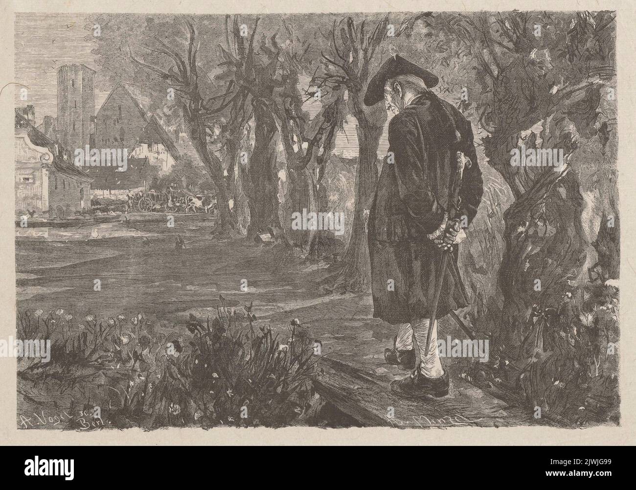 Spacerujący mężczyzna. Menzel, Adolph (1815-1905), graphic artist Stock ...