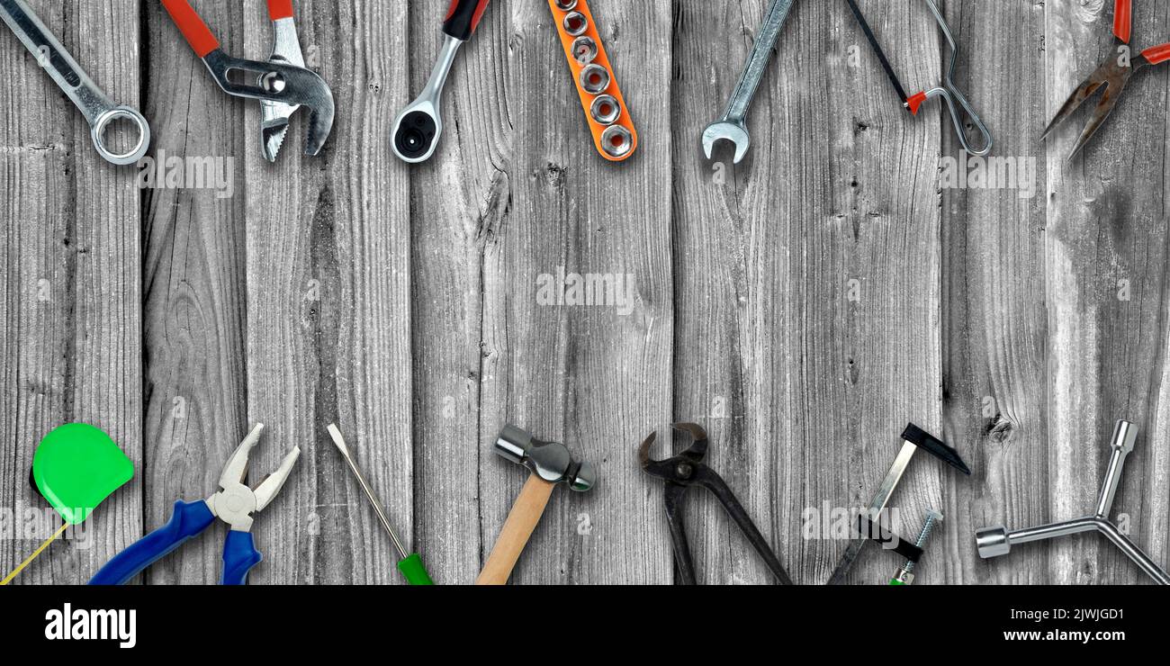 Topview different work tools hi-res stock photography and images - Alamy