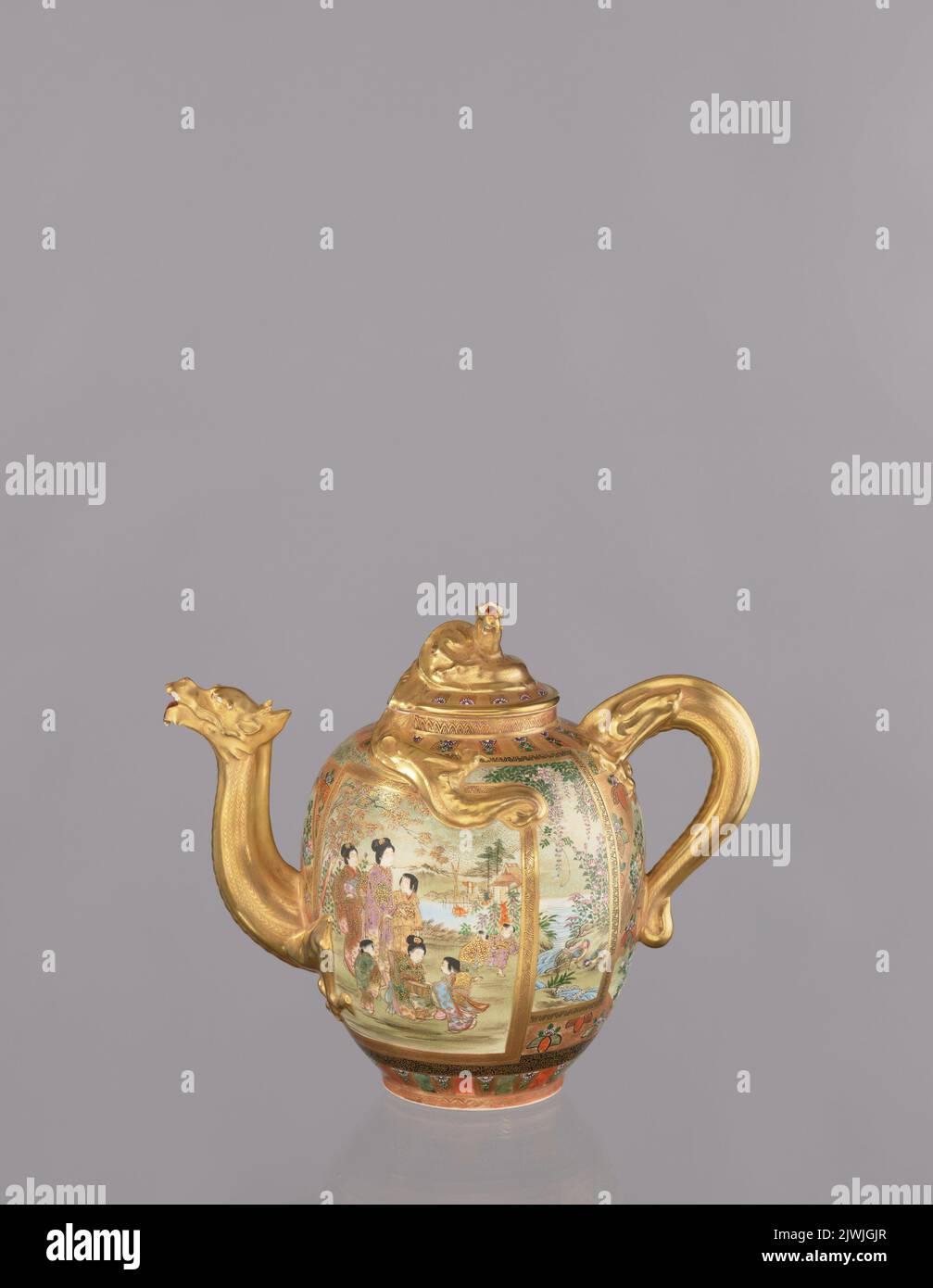 Small pitcher in the shape of flattened sphere, decorated with figural ...