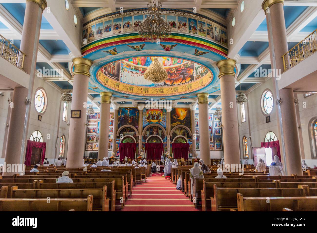 ADDIS ABABA, ETHIOPIA - APRIL 4, 2019: Interior of Medhane Alem ...