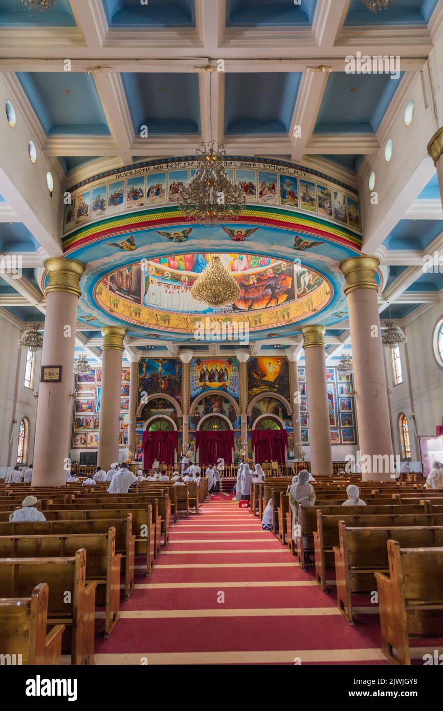 ADDIS ABABA, ETHIOPIA - APRIL 4, 2019: Interior of Medhane Alem ...