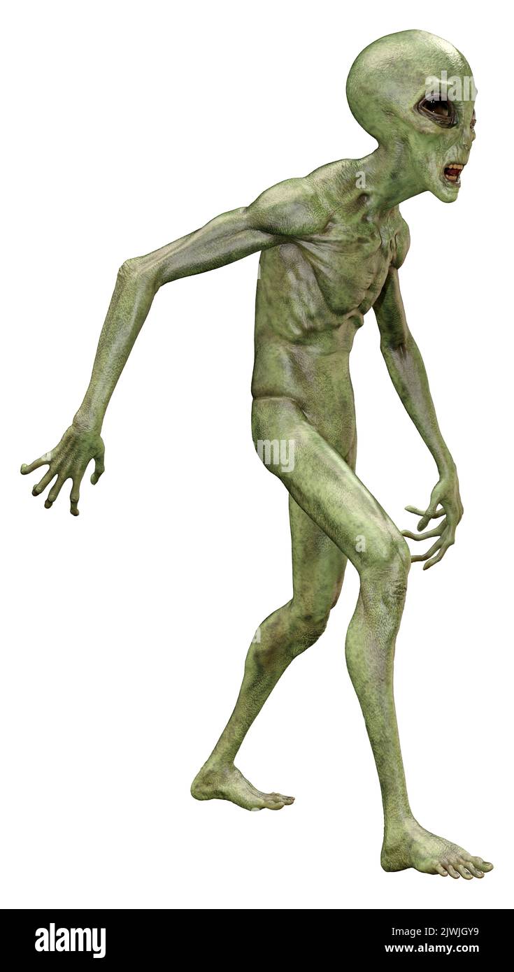 3D rendering of a green alien isolated on white background Stock Photo ...