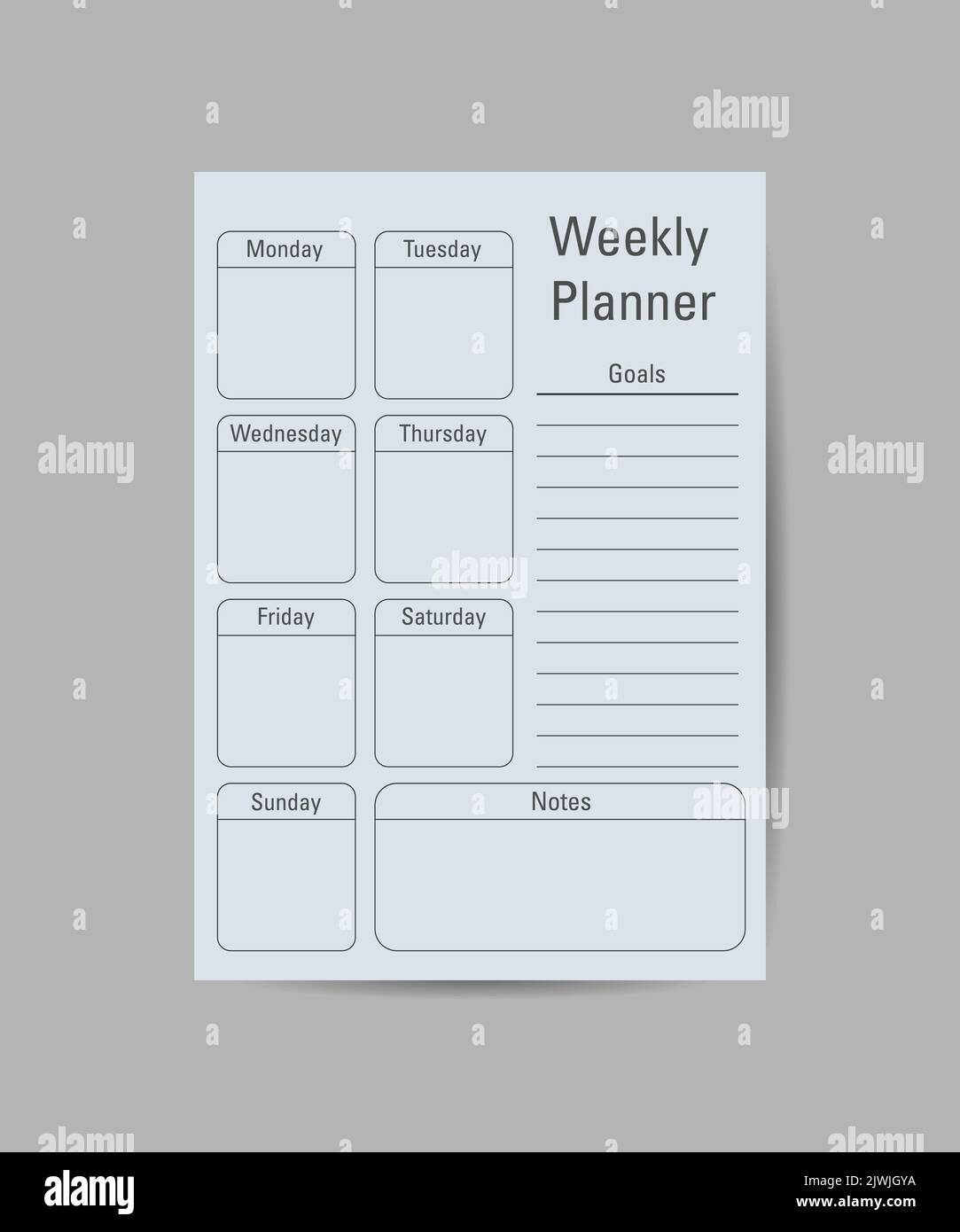 weekly and daily planner page design template vector. Plain design on ...