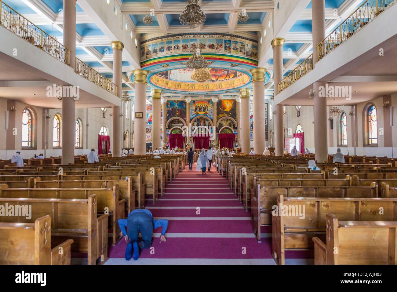 ADDIS ABABA, ETHIOPIA - APRIL 4, 2019: Interior of Medhane Alem ...