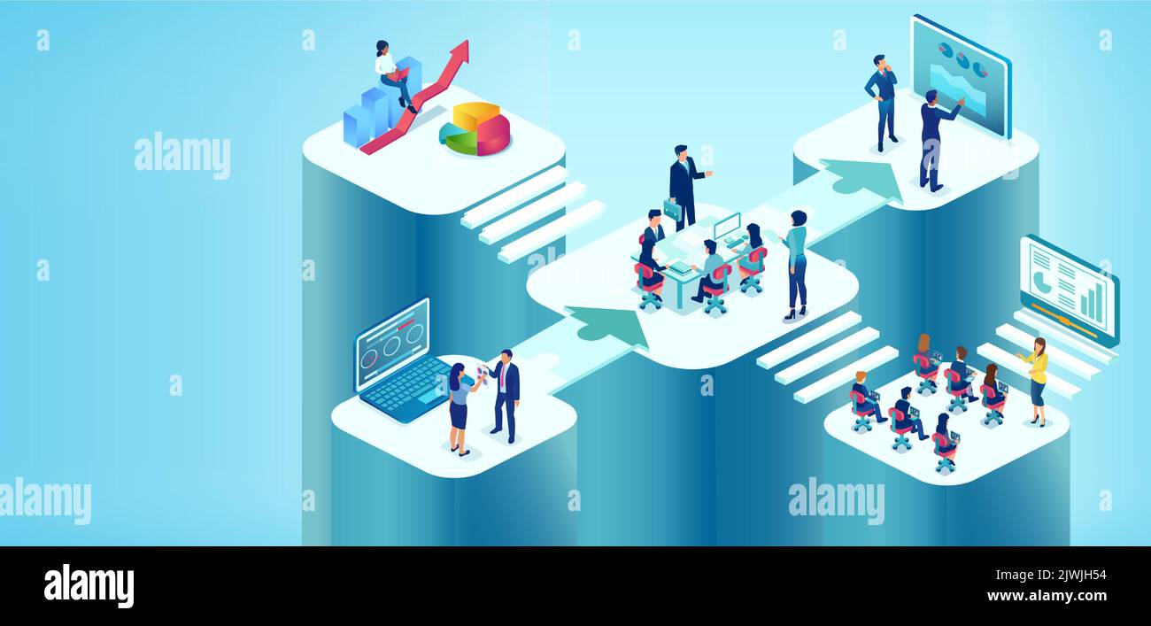 Isometric vector of a business team team analysing financial data ...