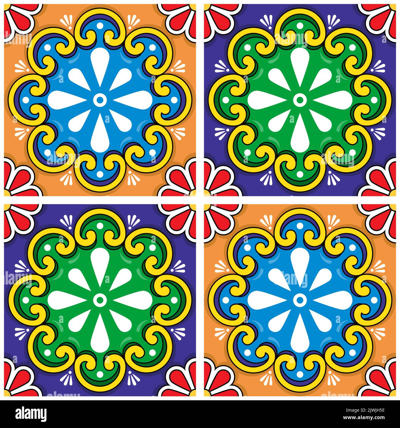 Mexican talavera style decorative tiles with flowers, seamless vector ...