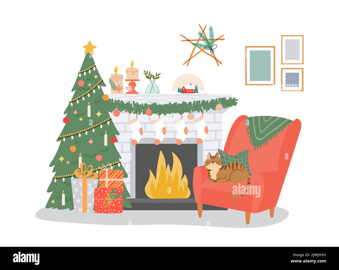 Christmas cosy fire Stock Vector Images - Alamy
