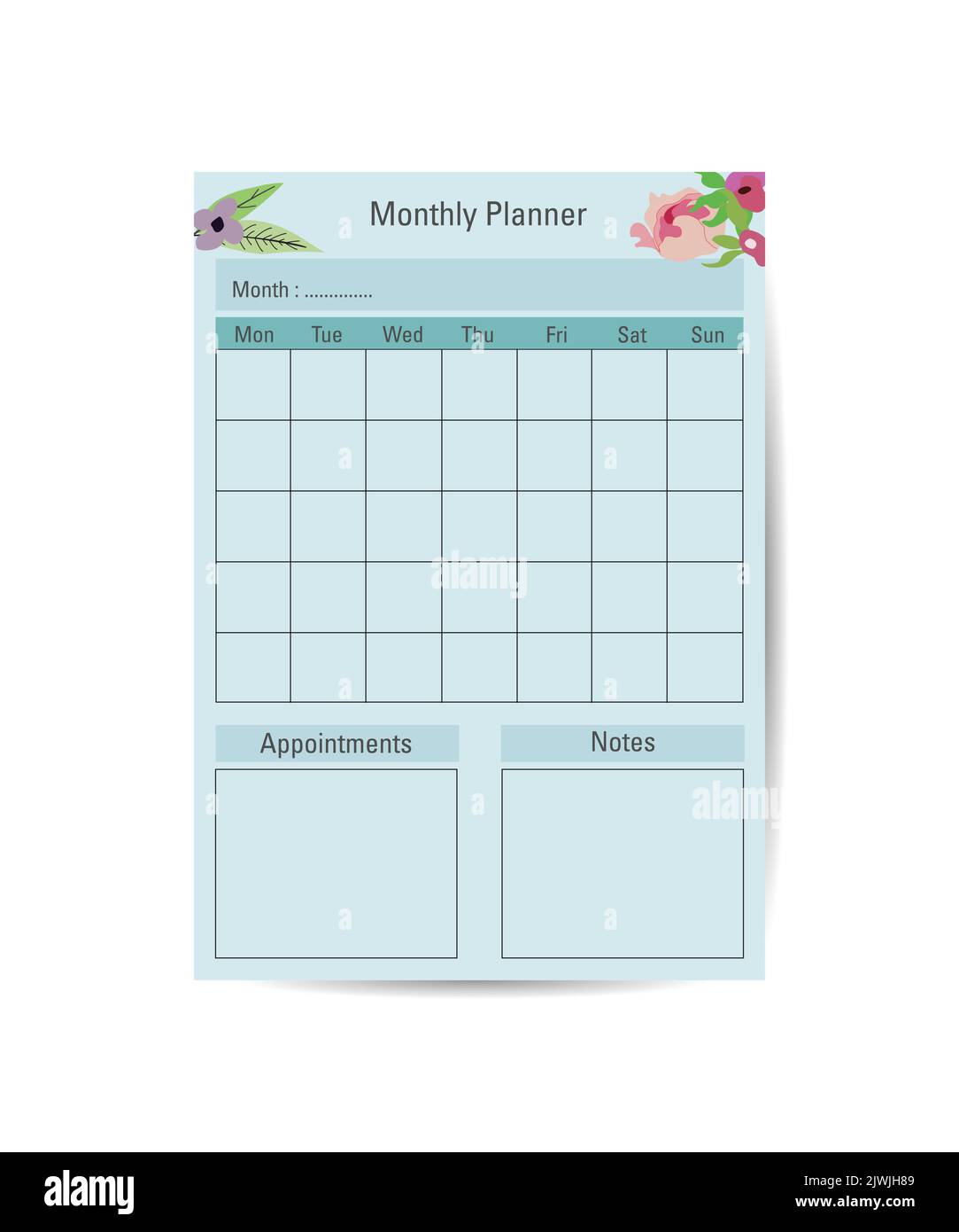 Monthly planning, on a blue background. Perfect for your planning Stock ...