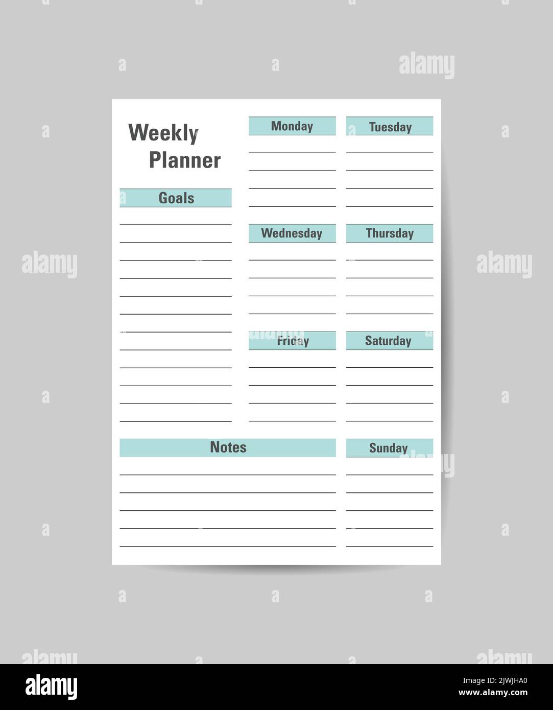 Weekly planning template. Design on a white and turquoise background ...