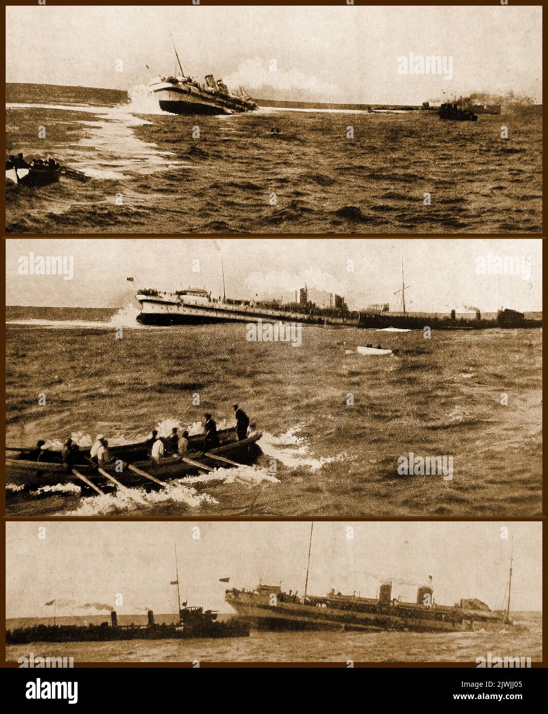 WWI - A composite view of the hospital ship ANGLIA sinking in the ...