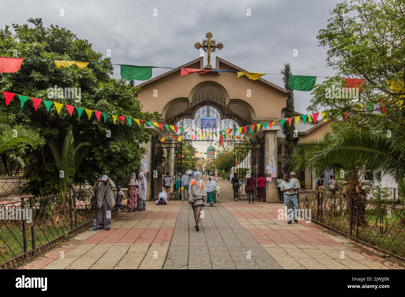 ADDIS ABABA, ETHIOPIA - APRIL 4, 2019: Gate of Medhane Alem Cathedral ...