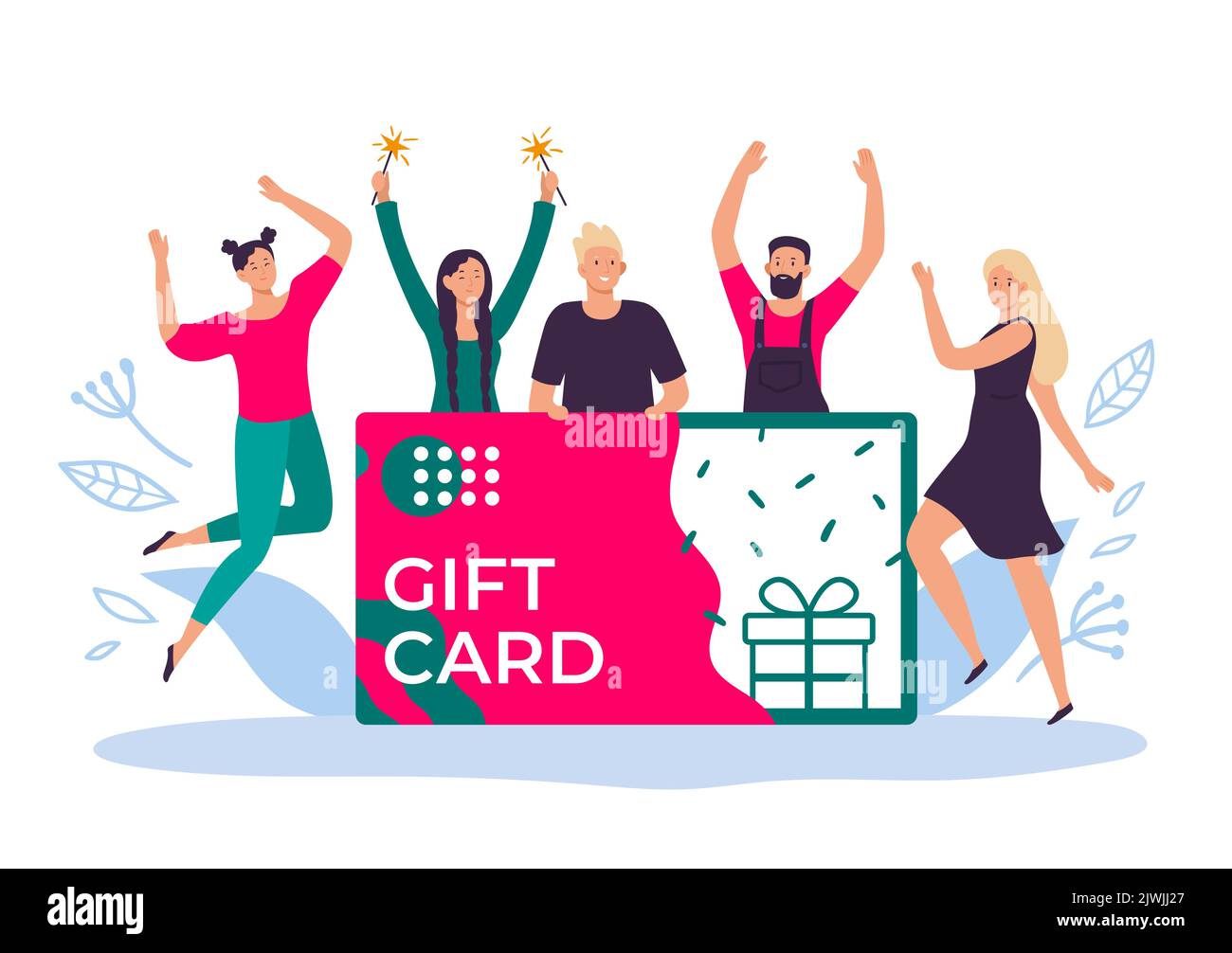 Happy people with gift card voucher enjoy Stock Vector Image & Art - Alamy