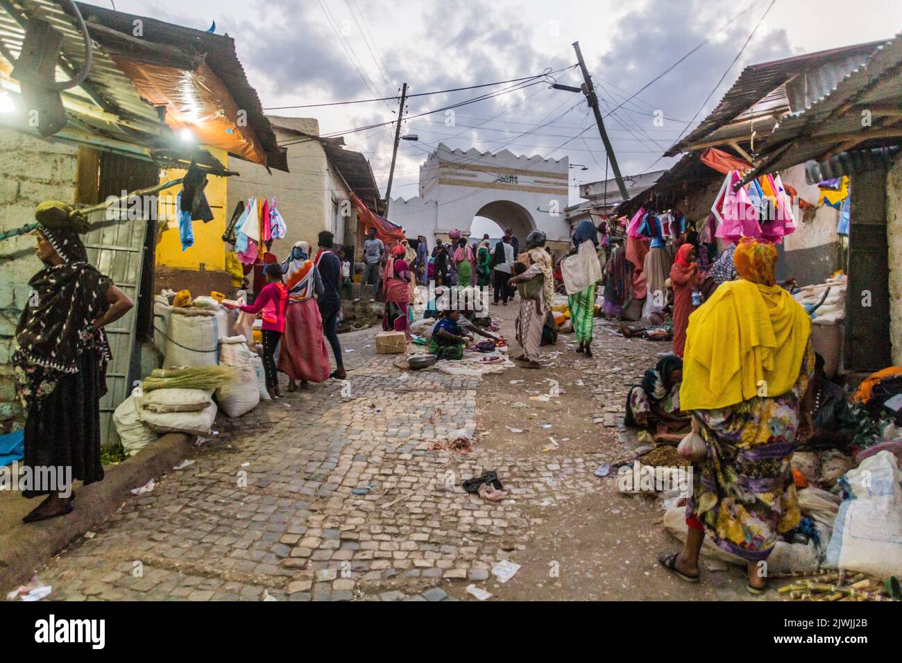 HARAR, ETHIOPIA - APRIL 8, 2019: Street market at Shoa Gate in Harar ...