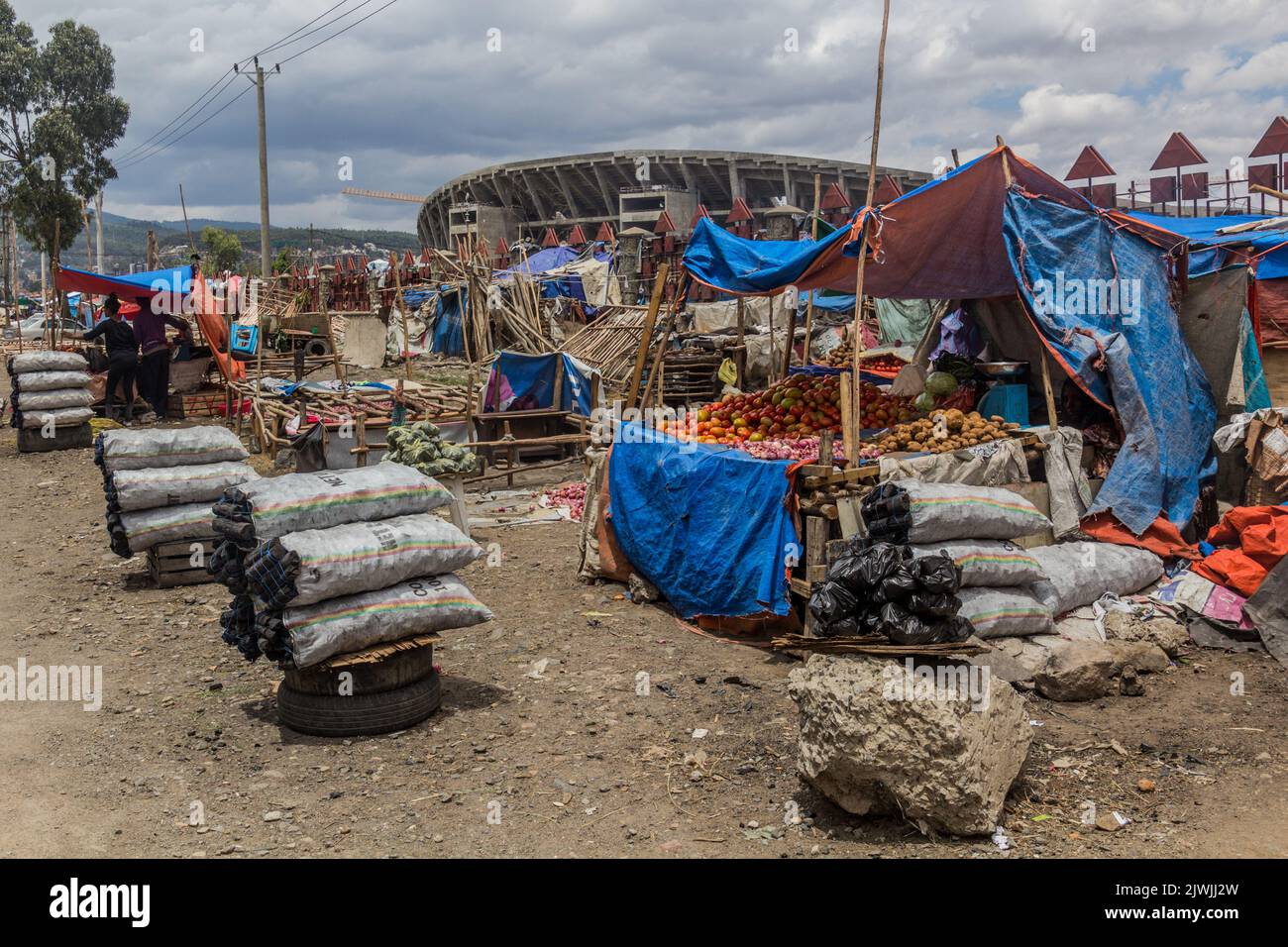 Addis Ababa Ethiopia April 4 2019 Market In Front Of Adey Abeba National Stadium