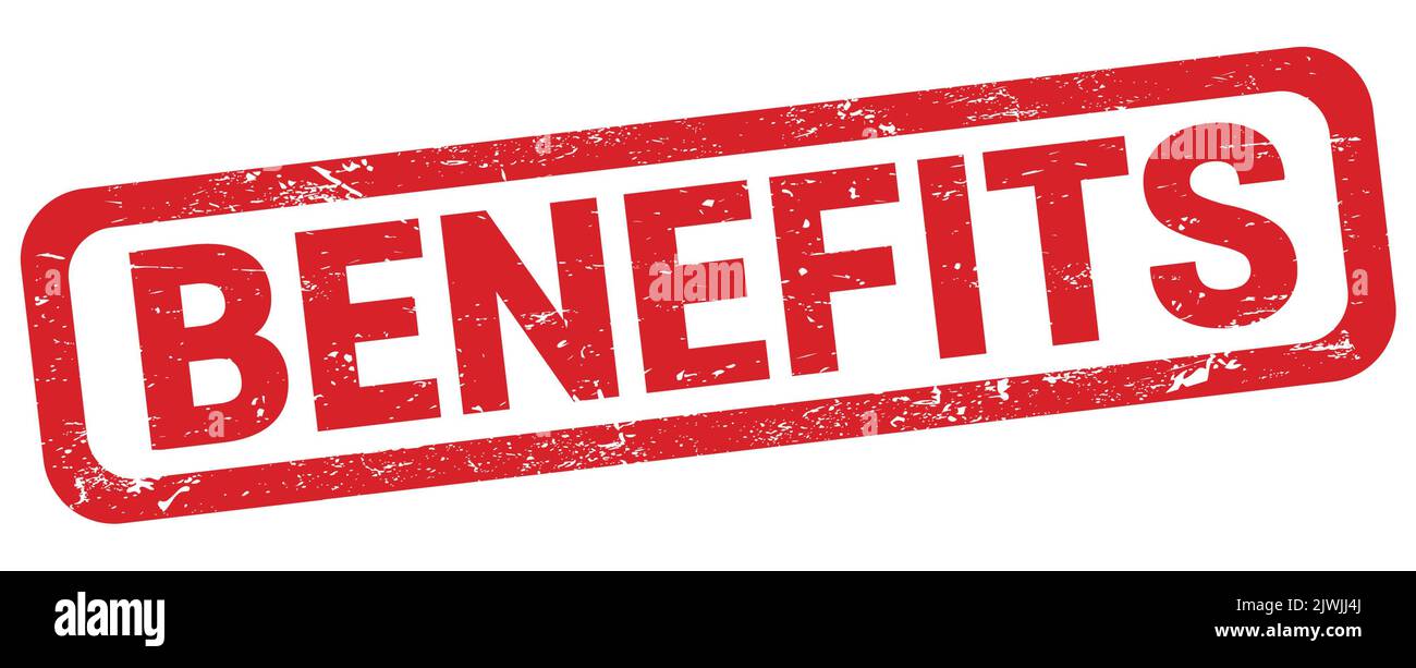 BENEFITS text written on red rectangle stamp sign Stock Photo - Alamy