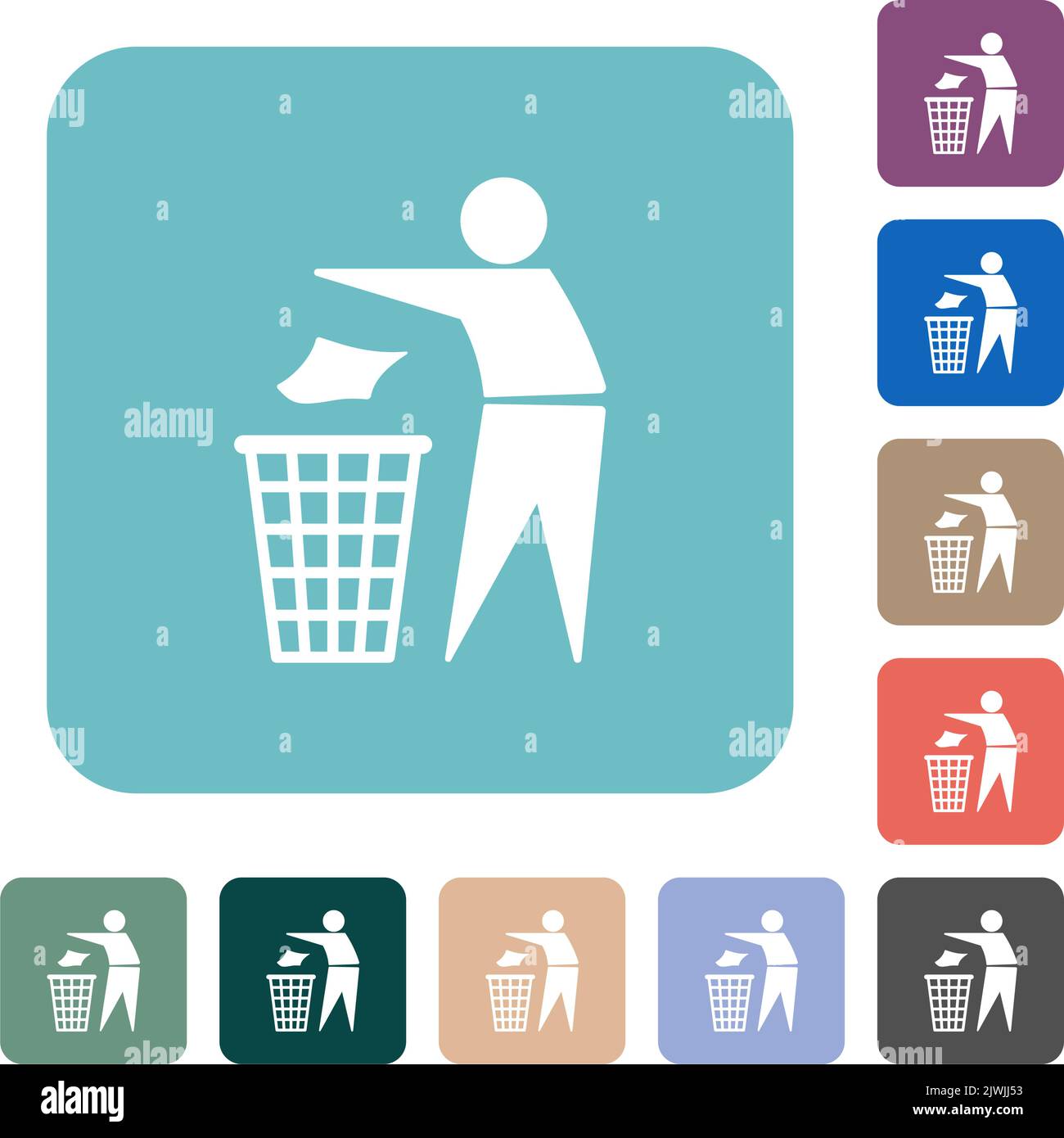 Tidy man solid white flat icons on color rounded square backgrounds ...