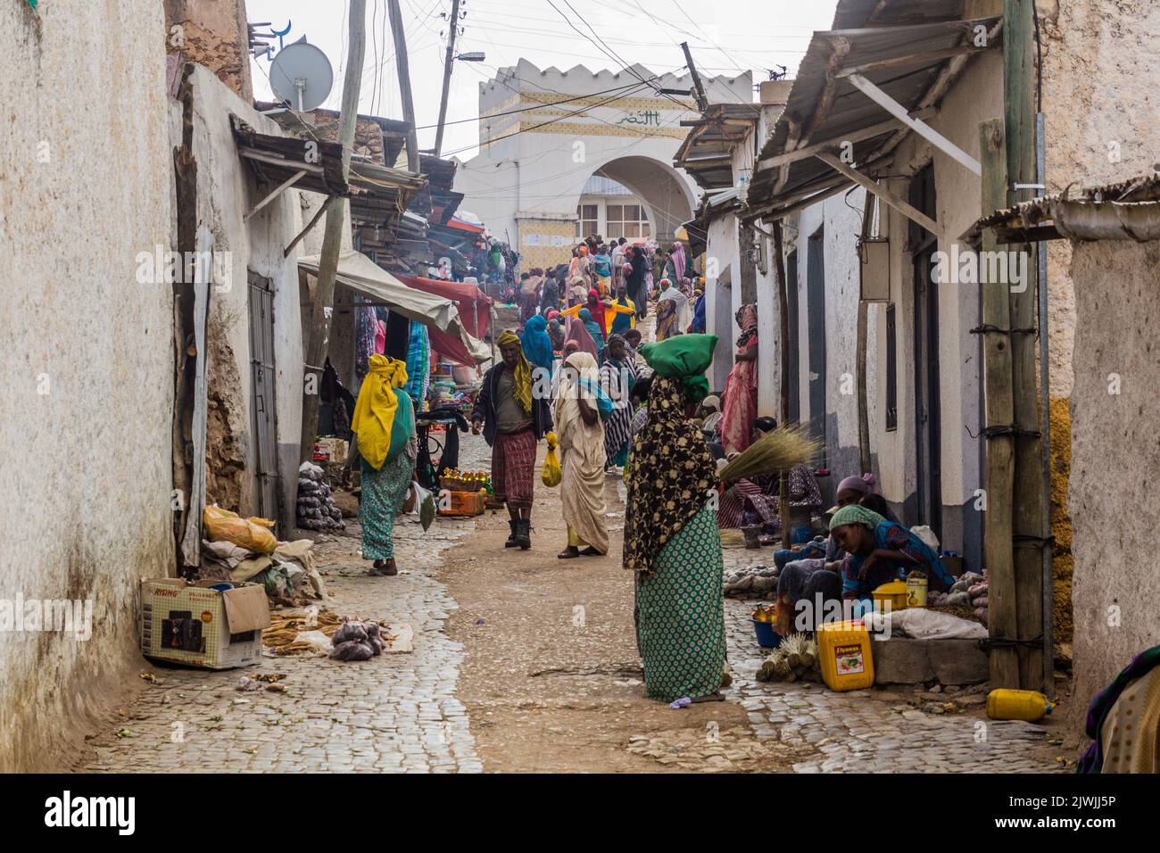 HARAR, ETHIOPIA - APRIL 9, 2019: Street market at Shoa Gate in Harar ...
