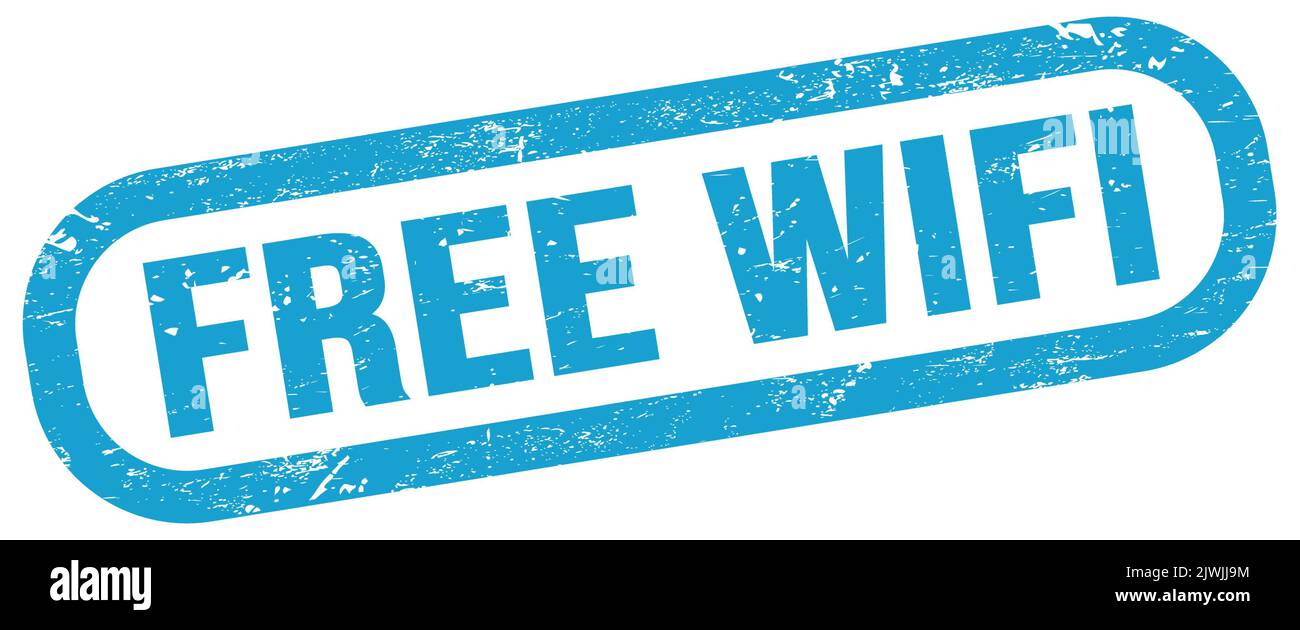 FREE WIFI, text on blue rectangle stamp sign Stock Photo - Alamy